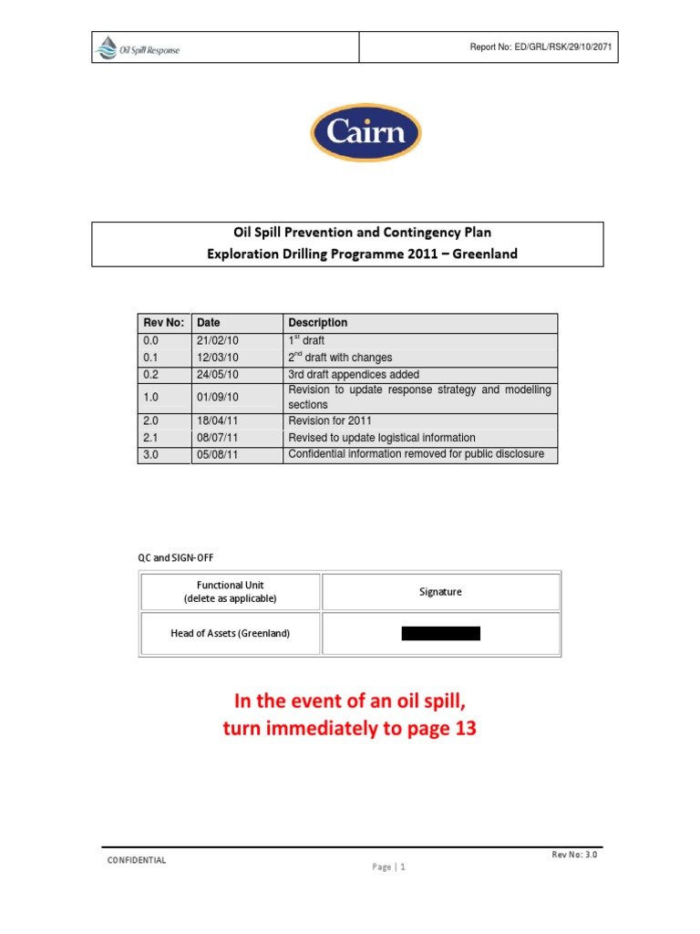 Cairn Energy - Oil Spill Contingency Plan - 2011 - Public | PDF | Oil ...