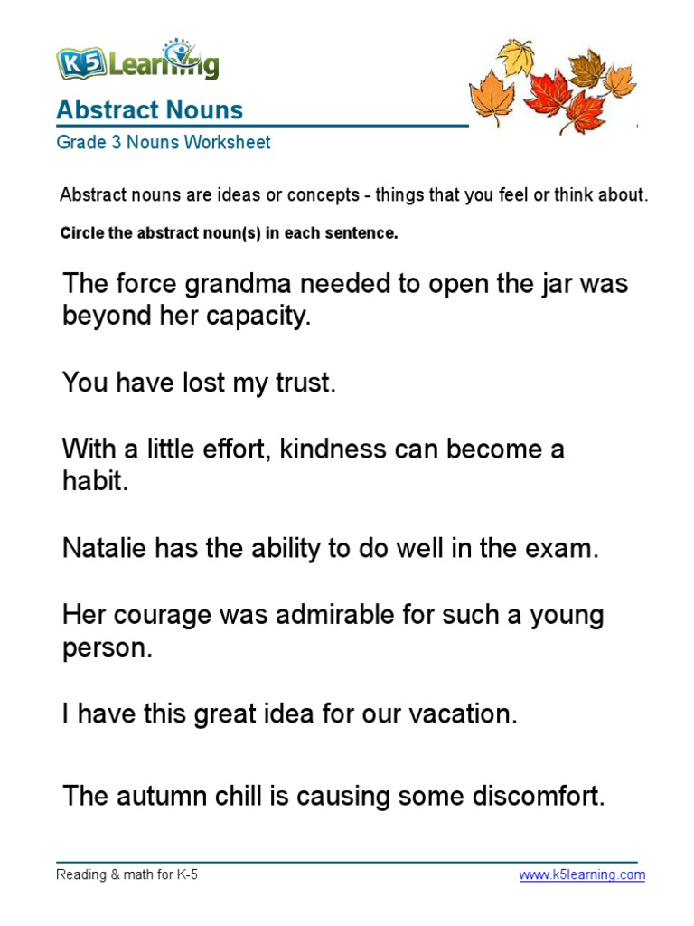 3rd Grade Circle Abstract Noun 5 | PDF