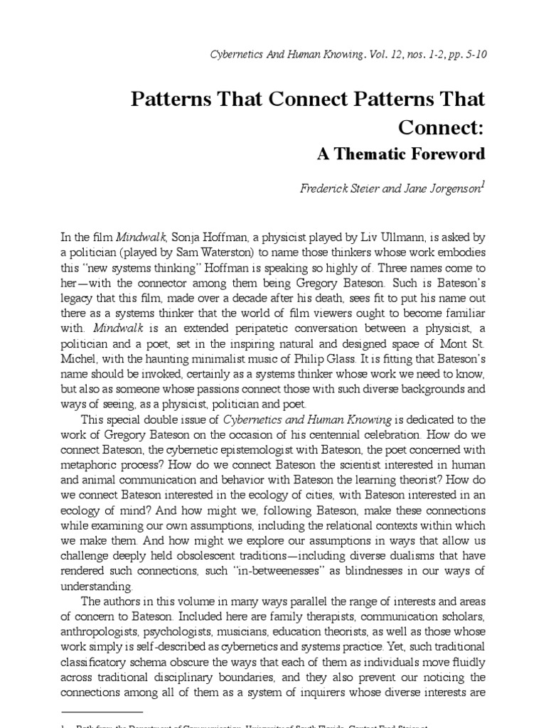 Patterns That Connect Patterns That Connect:: A Thematic Foreword | PDF