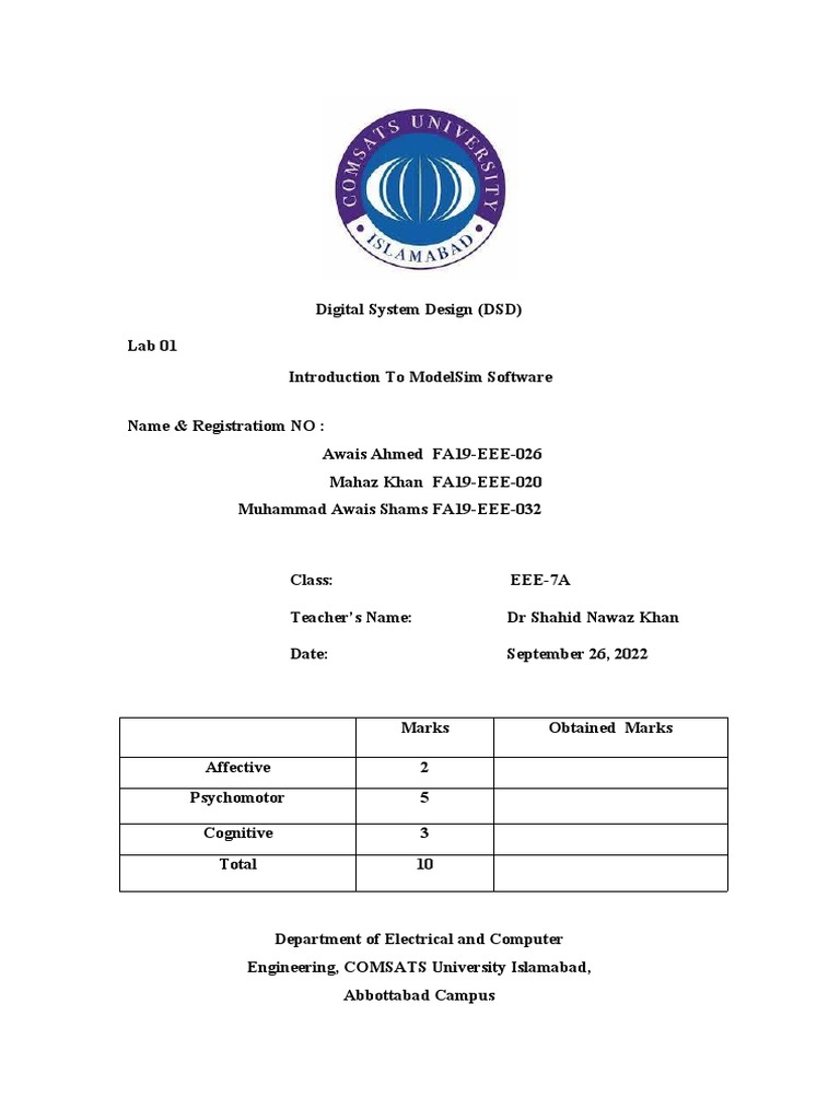 DSD Lab1 | PDF | Hardware Description Language | Electronic Engineering DSD Lab1 | PDF | Hardware Description Language | Electronic Engineering