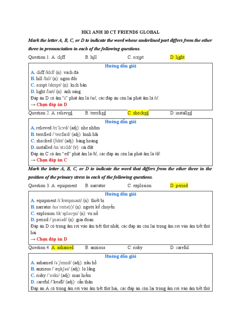 (Hướng Dẫn Giải) HK1 Anh 10 CT Friends Global | PDF