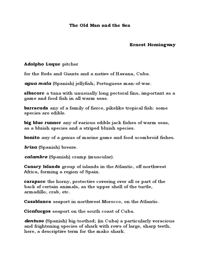 Vocabulary for The Old Man and the Sea | PDF | Fish