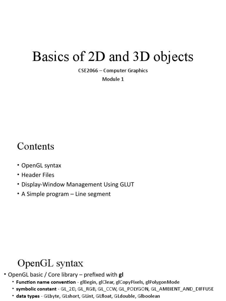 CG Module 1.4 - Basics of 2D and 3D Objects | PDF | Library (Computing) | Subroutine