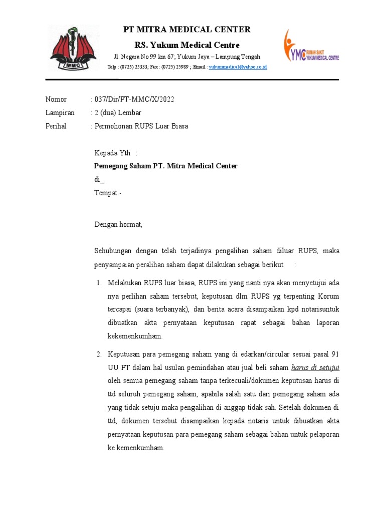 Surat Pengadaan RUPS | PDF