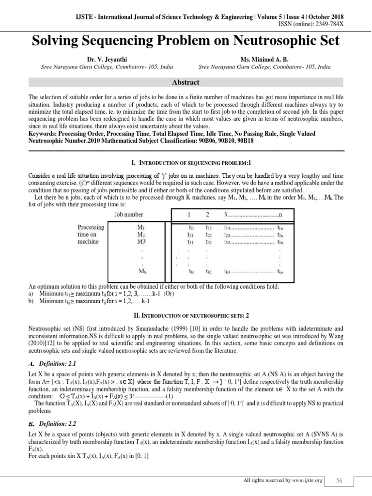 Solving Sequencing Problem On Neutrosophic Set Pdf Fuzzy Logic Function Mathematics