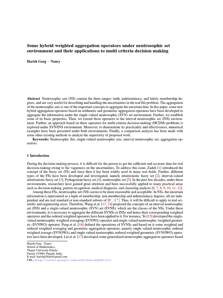 Some Hybrid Weighted Aggregation Operators Under Neutrosophic Set Environment and Their ...