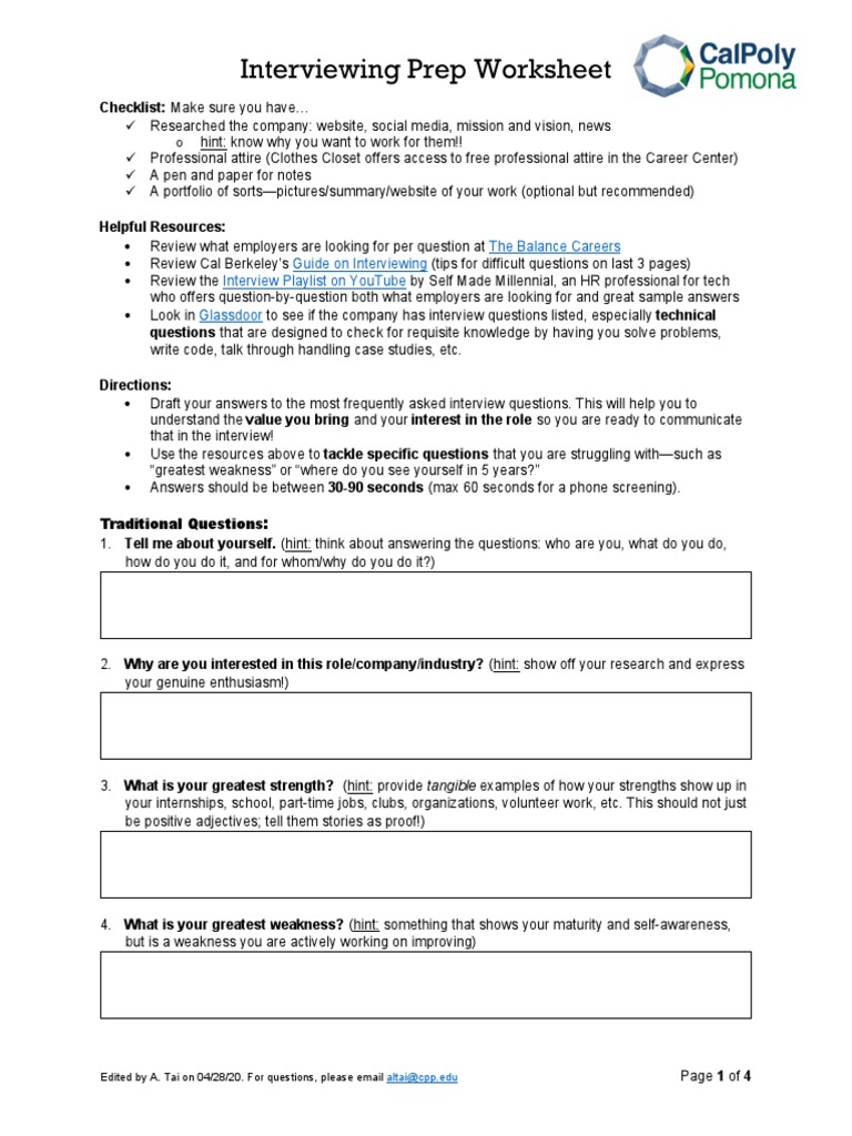 Interviewing Prep Worksheet Fillable v3 | PDF | Psychology | Cognitive ...