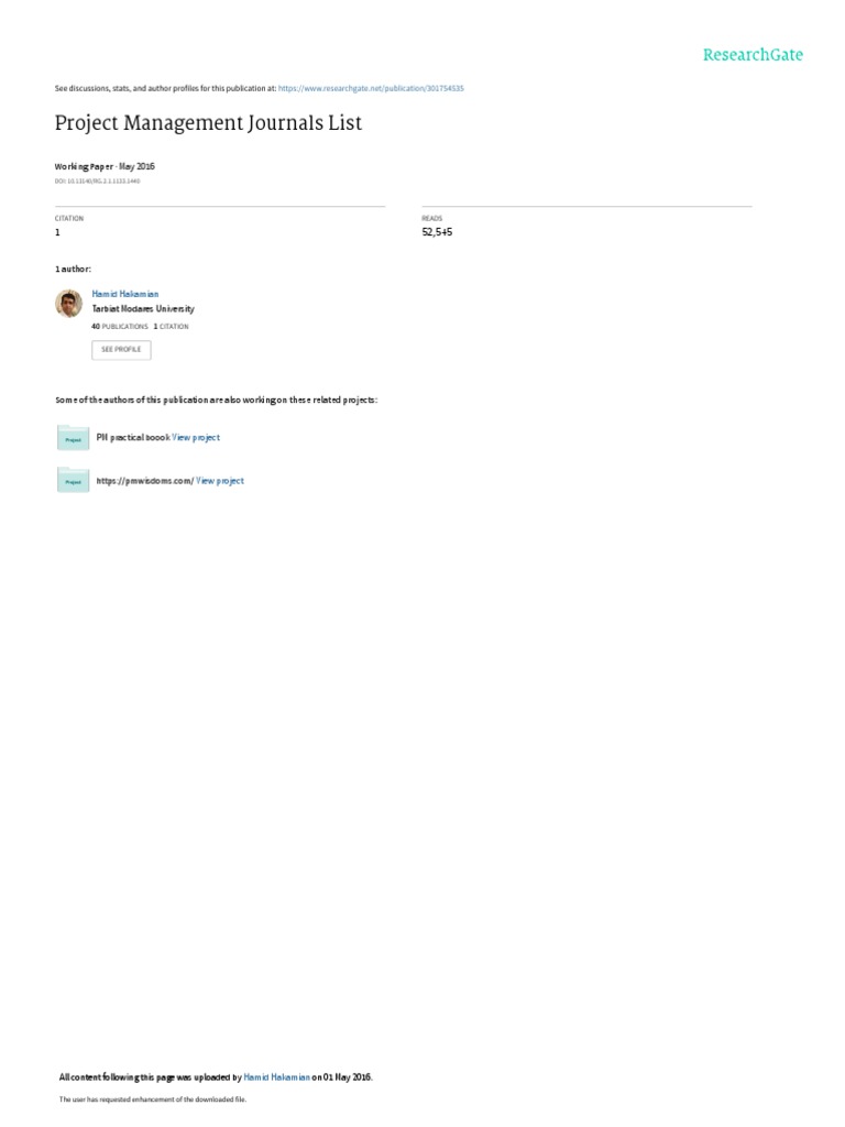Project Management Journals Guide | PDF | Project Management | Academic ...