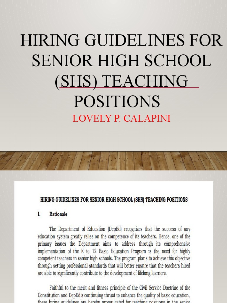 Hiring Guidelines For Shs | PDF