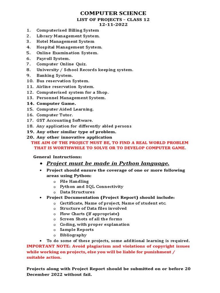 Computer Science Projects 2022-23 | PDF