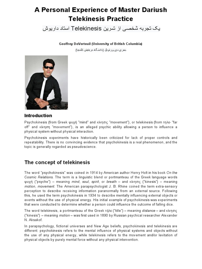 A Personal Experience of Master Dariush Telekinesis Practice 1 | PDF | Parapsychology | Psychology