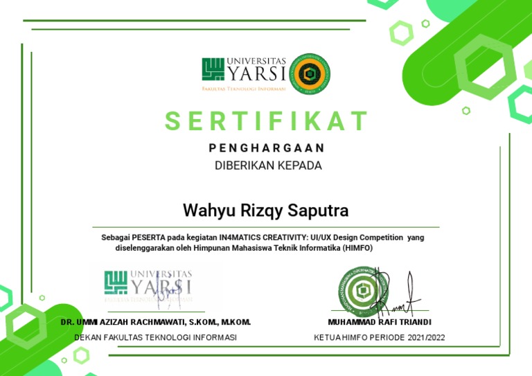 Sertifikat Peserta Lomba Ui - Ux In4matics | PDF