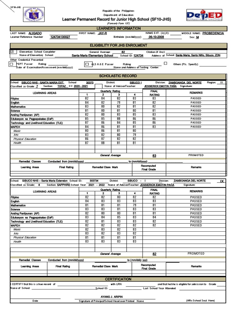 Junior High School Learner Records | PDF | Middle Schools | Schools