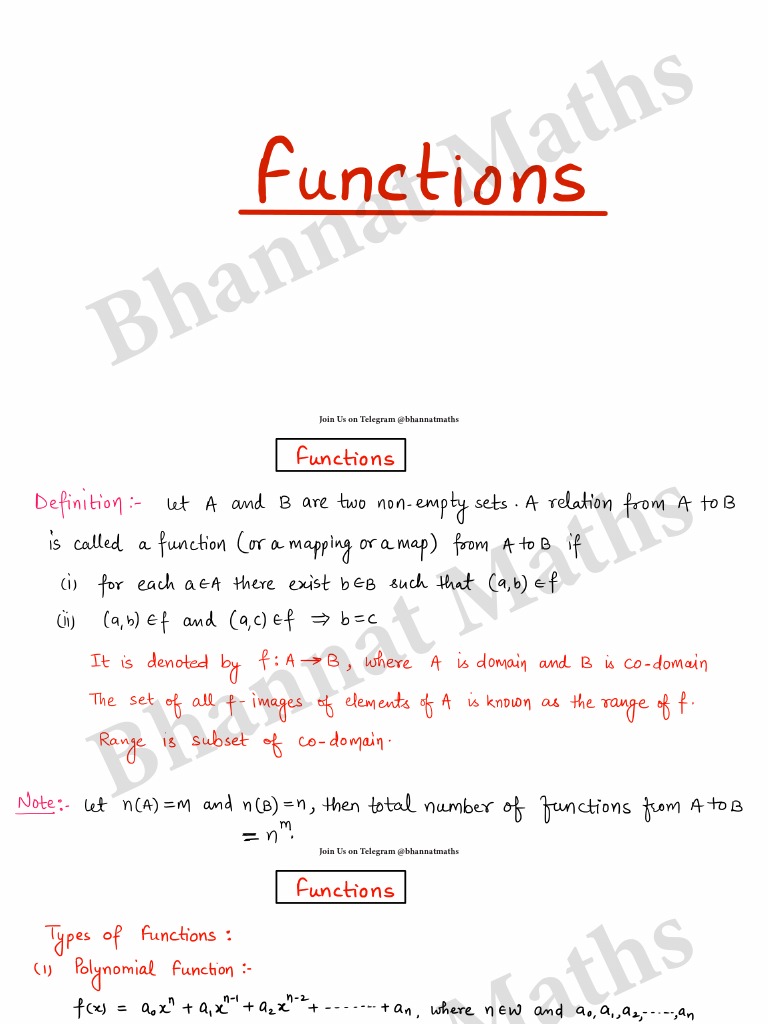 Functions - Short Notes - Aman Sir - BhannatMaths | PDF