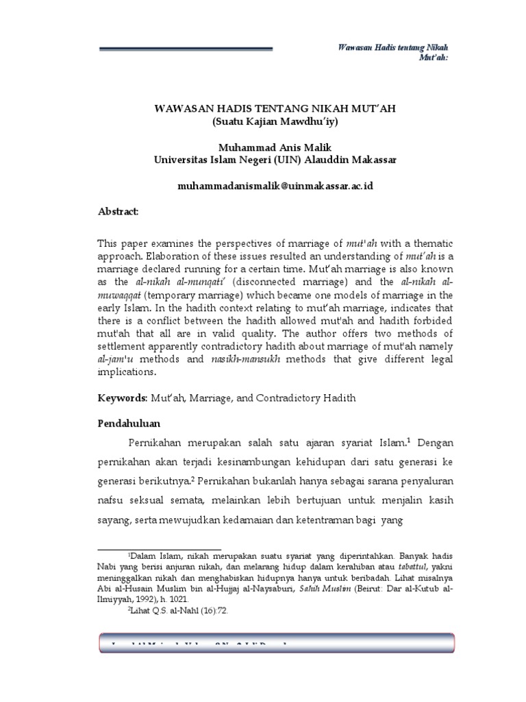 Wawasan Hadis Tentang Nikah Mutah Suatu dc1618fc | PDF