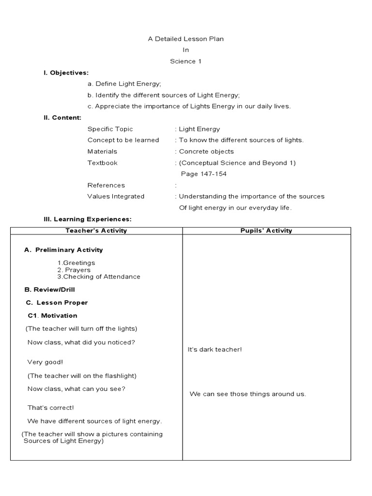 A Detailed Lesson Plan in Science I | PDF | Lesson Plan | Science