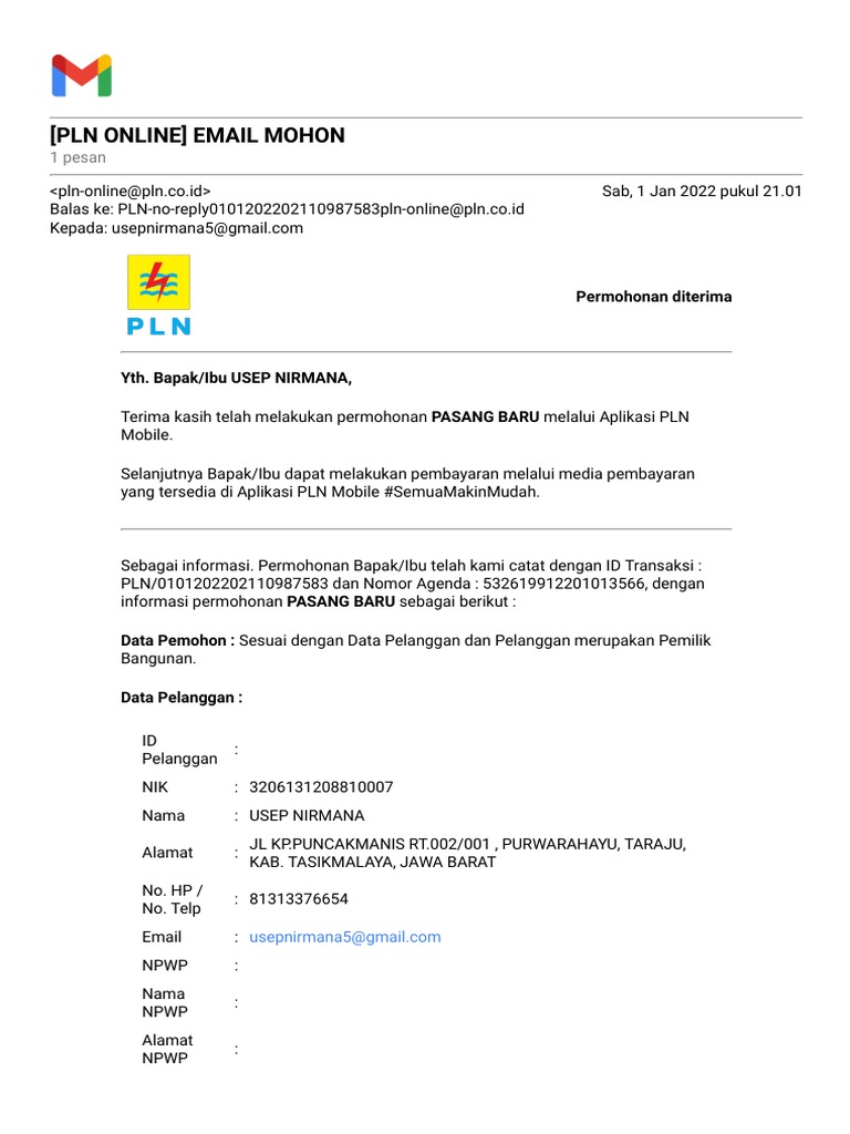 Gmail - (PLN ONLINE) EMAIL MOHON | PDF