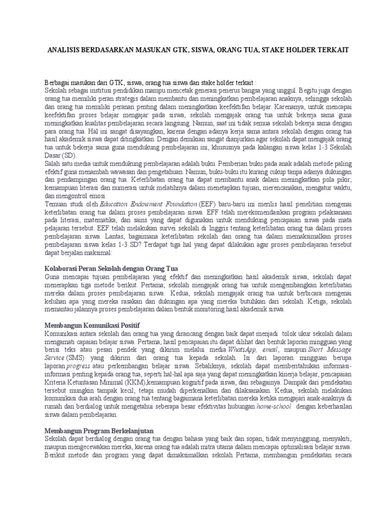 Analisis Berdasarkan Masukan GTK | PDF