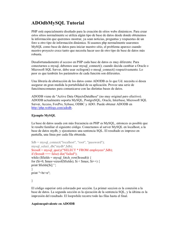 ADOdb MySQL Tutorial | PDF | SQL | Mi sql