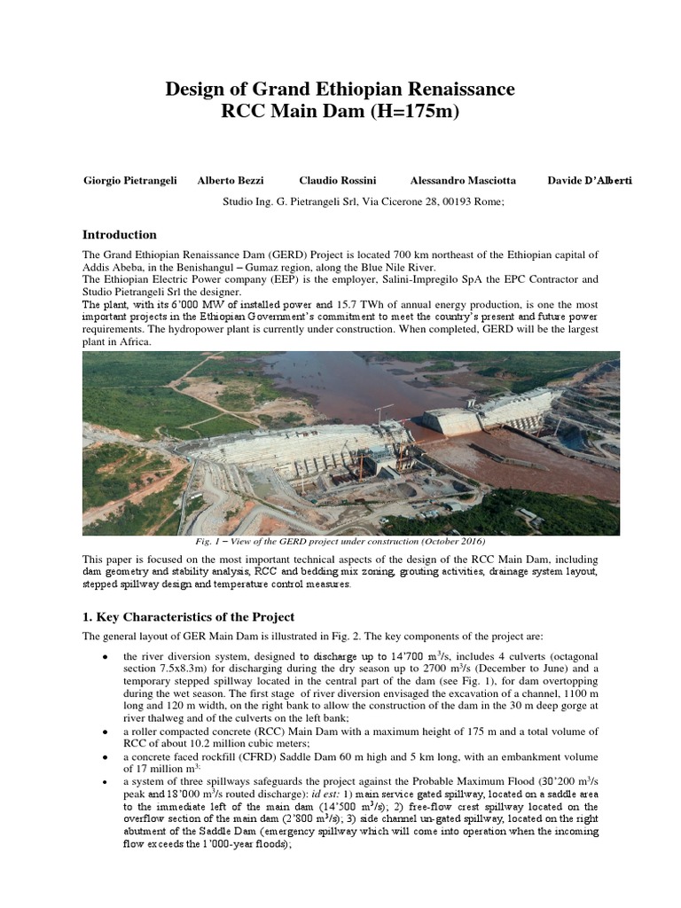 Design of Grand Ethiopian Renaissance, RCC Main Dam | PDF | Spillway | Dam