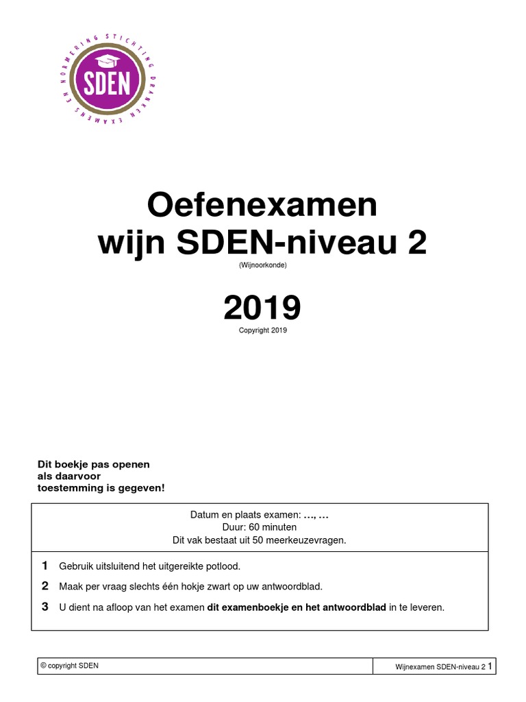 Oefenexamen SDEN Niveau 2 Wijnoorkonde Versie 2019 | PDF