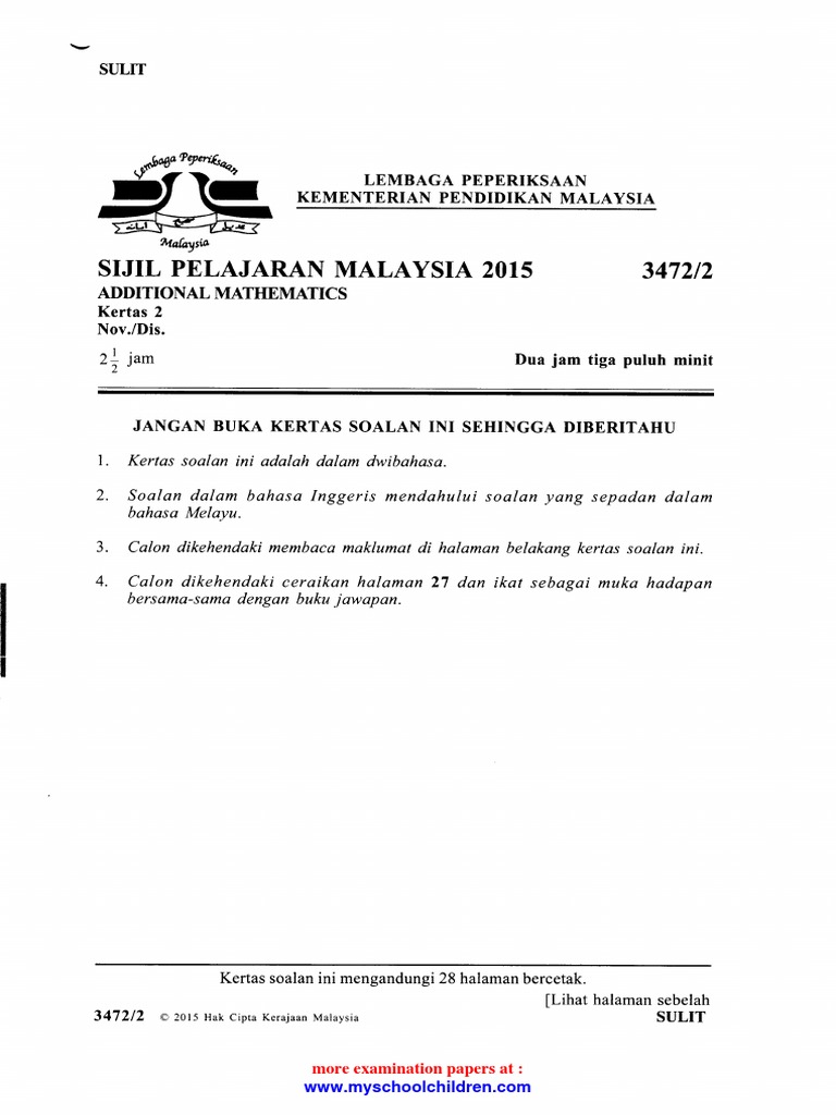 2015 SPM Add - Maths K2 | PDF