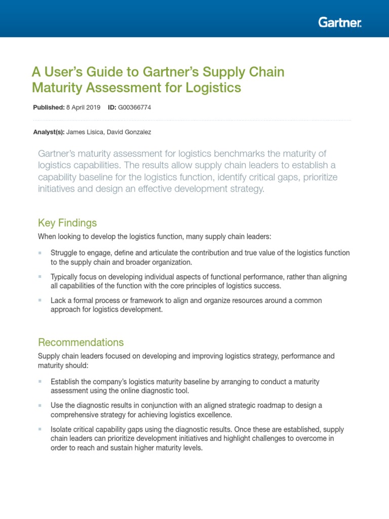 A Users Guide To Gartners Supply Chain Maturity Assessment For ...