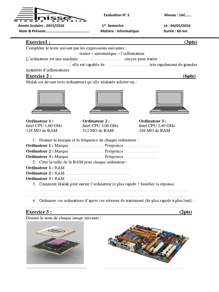 Devoir 2 Modele 1 Informatique 1ac Semestre 1 | PDF | Électronique ...