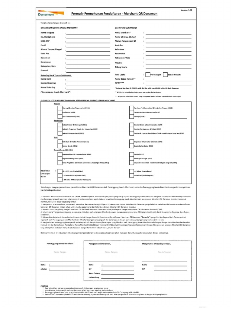 Form & TNC Pendaftaran Merchant QR Danamon (4) - 1 | PDF