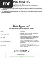 Data Types in C | PDF | Integer (Computer Science) | Data Type