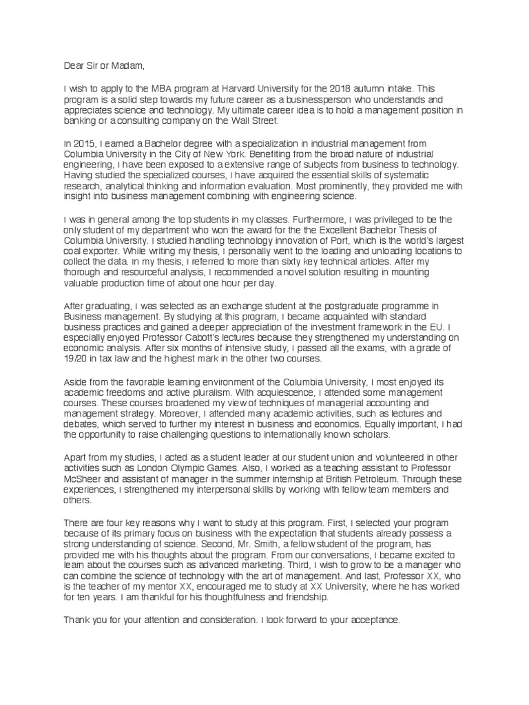 Motivation Letter For MBA | PDF | Master Of Business Administration ...