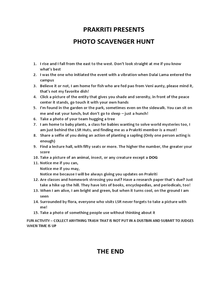 Scavenger Hunt Questions | PDF