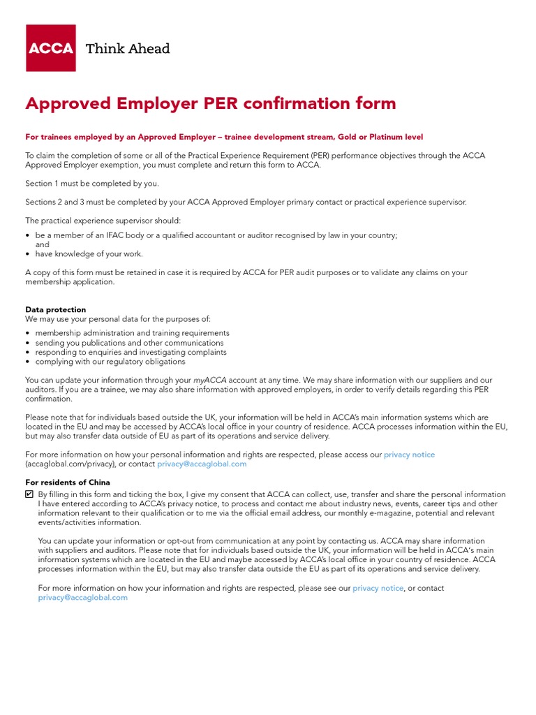 Approved Employer PER Confirmation Form | Download Free PDF ...