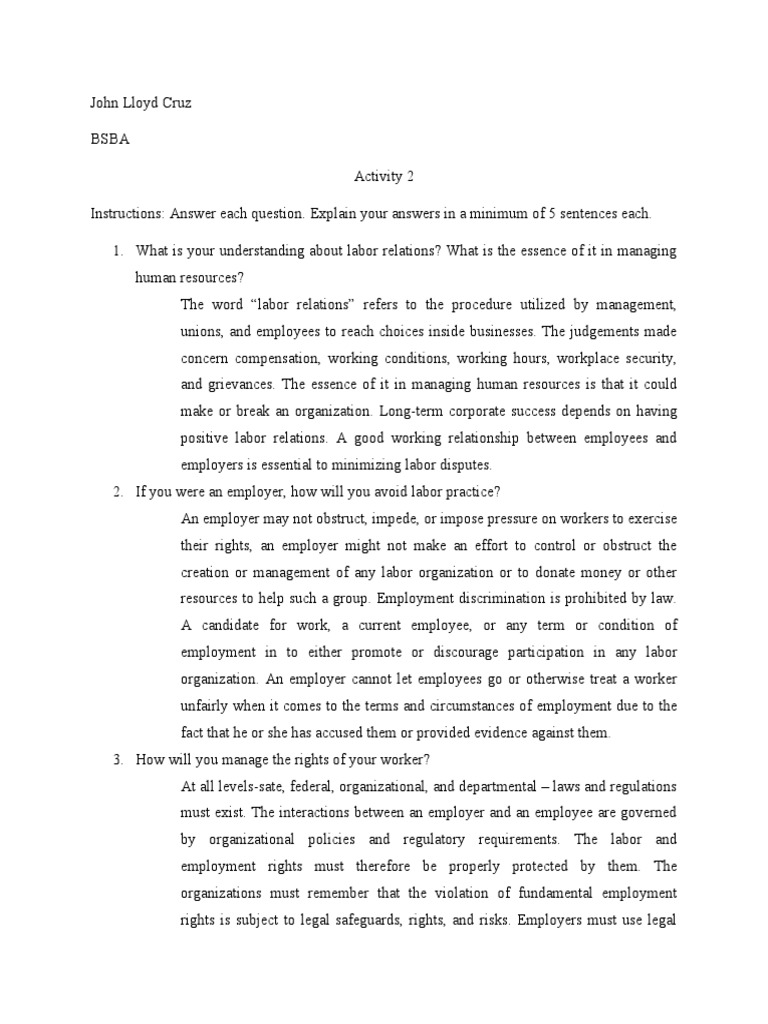 Activity 2 - Cruz, John Lloyd | PDF | Cost Of Living | Employment