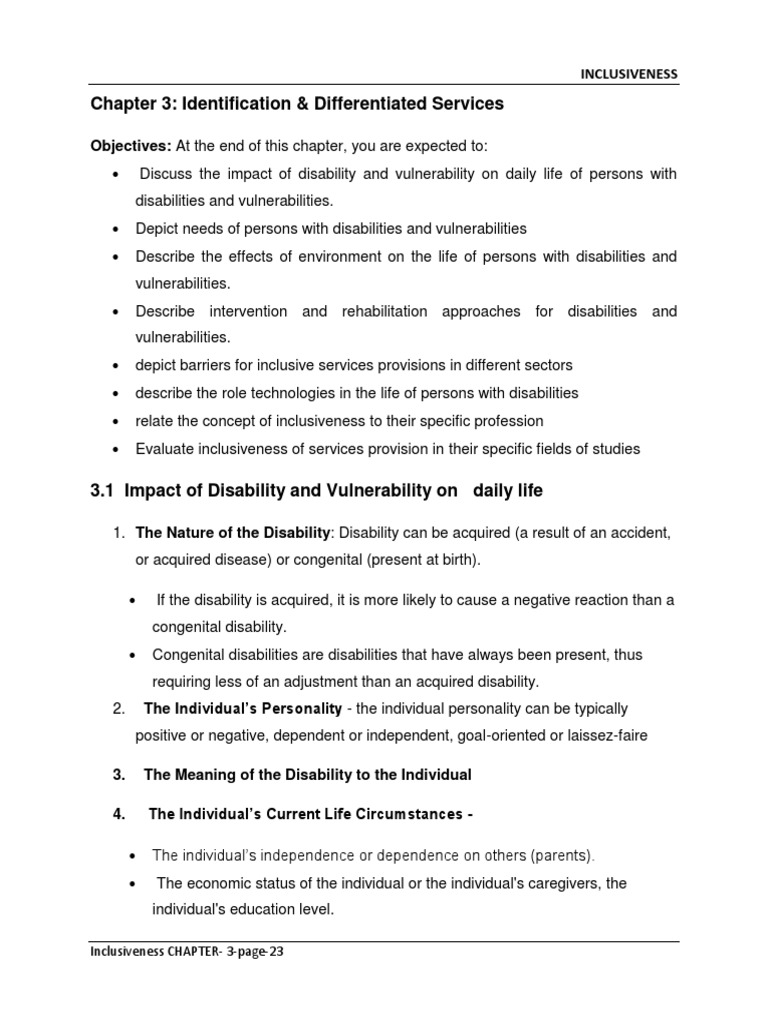 Inclusiveness Chapter - 3 | PDF | Disability | Social Exclusion Inclusiveness Chapter - 3 | PDF | Disability | Social Exclusion