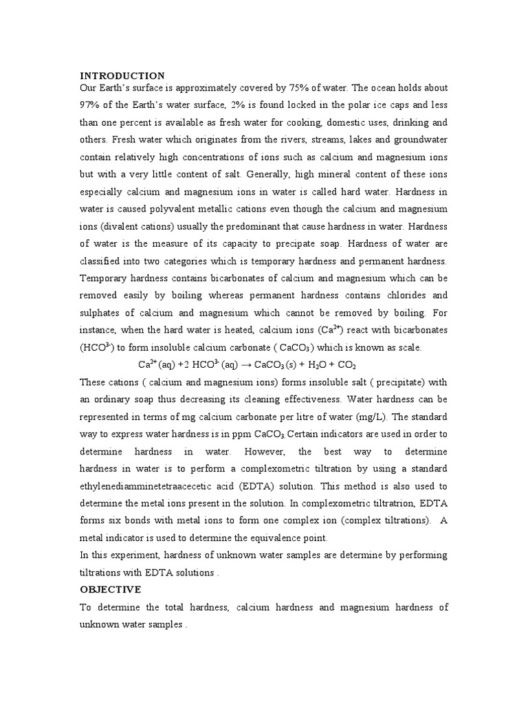 Determination of Hardness in Water Lab Report | Download Free PDF ...