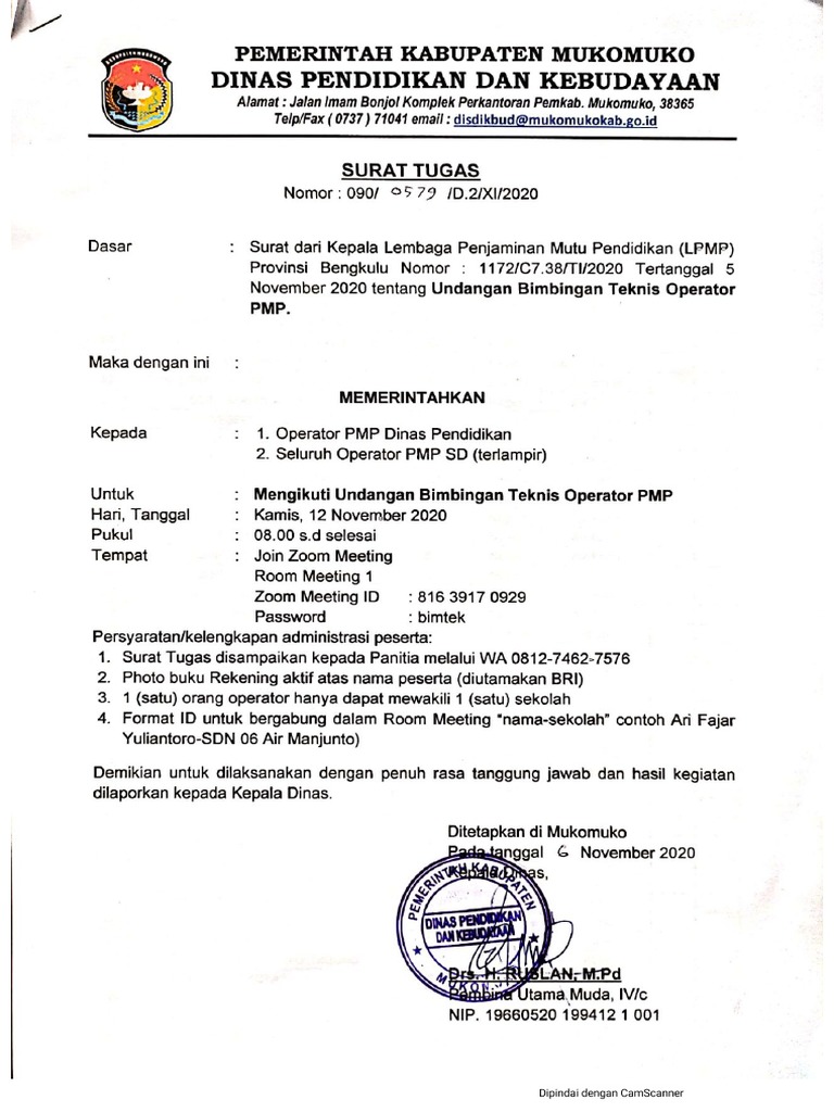Surat Tugas Bimtek OPS PMP SD | PDF