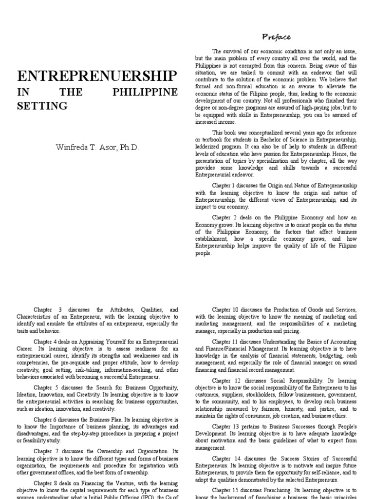 Entrepreneurship in The Philippine Setting - Book | PDF ...