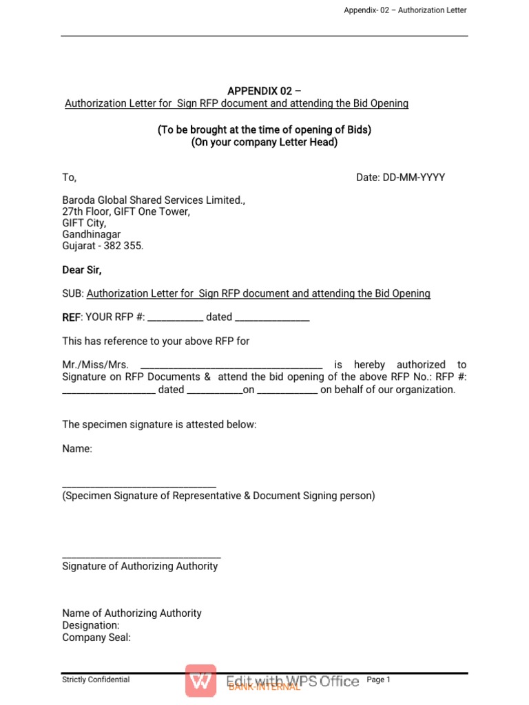 Appendix 02 - Authorization Letter For Sign RFP Document | PDF