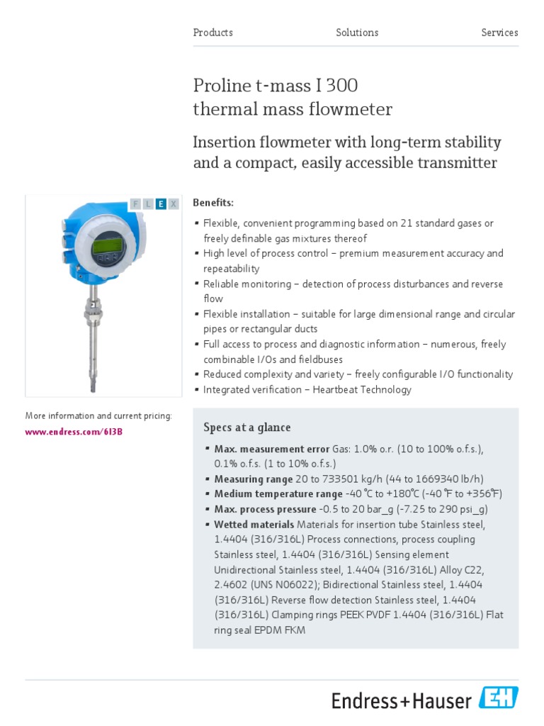 Endress-Hauser Proline T-Mass I 300 6I3B EN | PDF | Flow Measurement | Pipe (Fluid Conveyance)