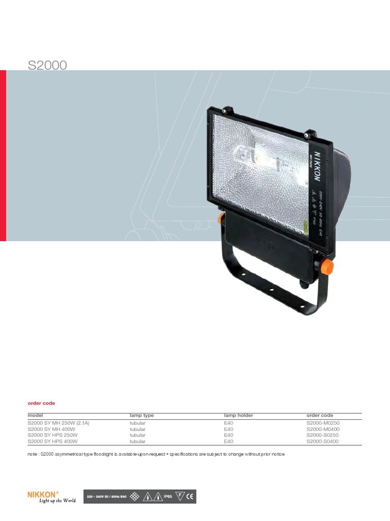 Nikkon S2000 Floodlight Catalogue | PDF | Lighting | Electrical Components
