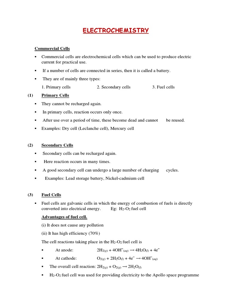 Electrochemistry Guide - Commercial Cells, Fuel Cells & Corrosion Prevention | PDF | Corrosion ...