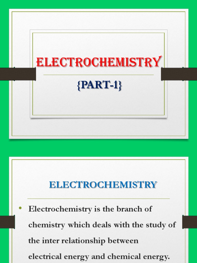 PART-1 Electrochemistry | PDF | Electrolyte | Electrochemistry