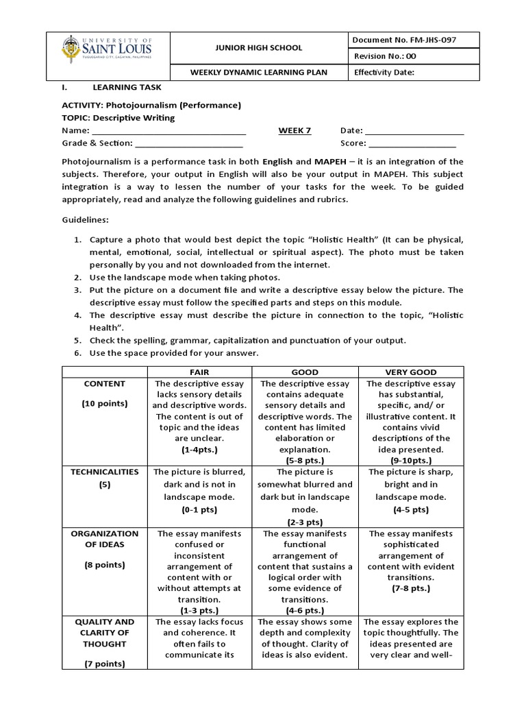 Eng Week7 Learning Task | PDF | Essays | Rubric (Academic)