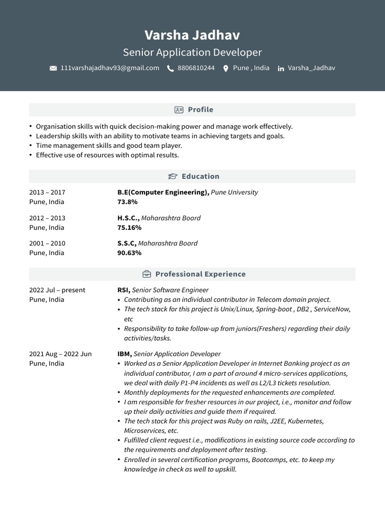 Varsha Jadhav CV | PDF | Ibm Db2 | Software Development