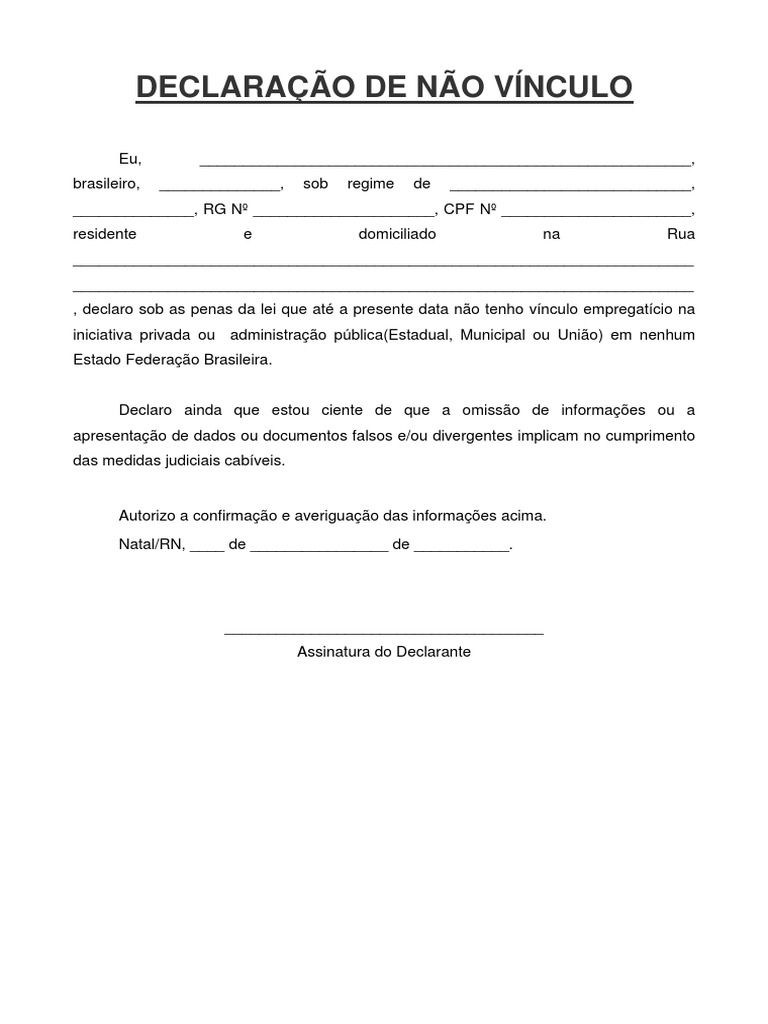 Declaracao de Nao Vinculo | PDF