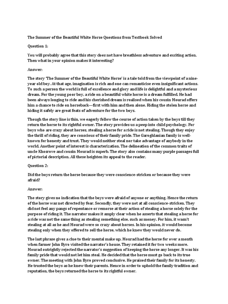 Key Questions on "The Beautiful White Horse" | PDF