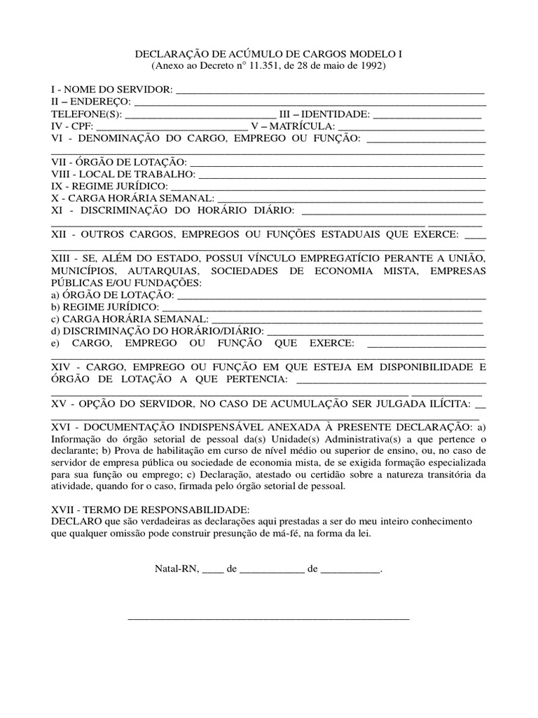 Declaracao de Acumulo de Cargos | PDF | Emprego | Justiça