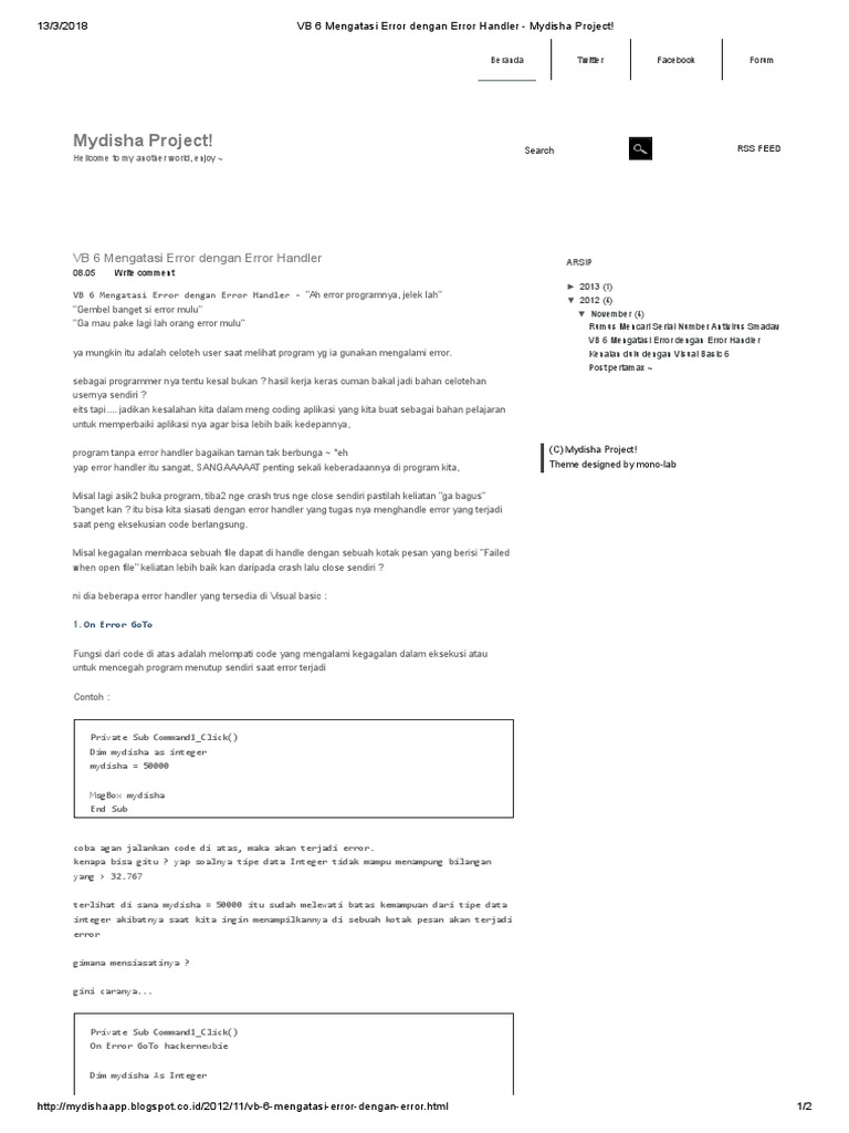 VB 6: Panduan Error Handler Efektif | PDF