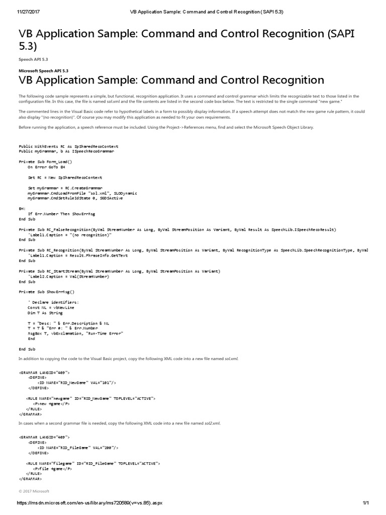 VB Application Sample_ Command and Control Recognition (SAPI 5 | PDF ...
